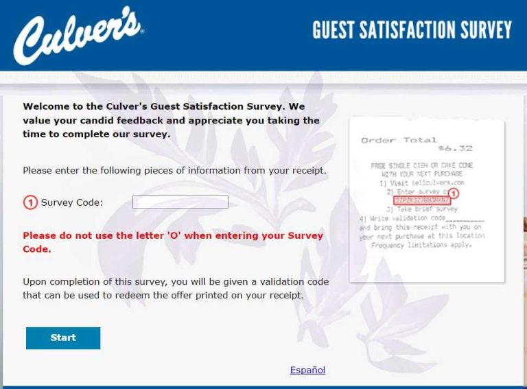 Culver's Guest Satisfation Survey at www.tellculvers.com
